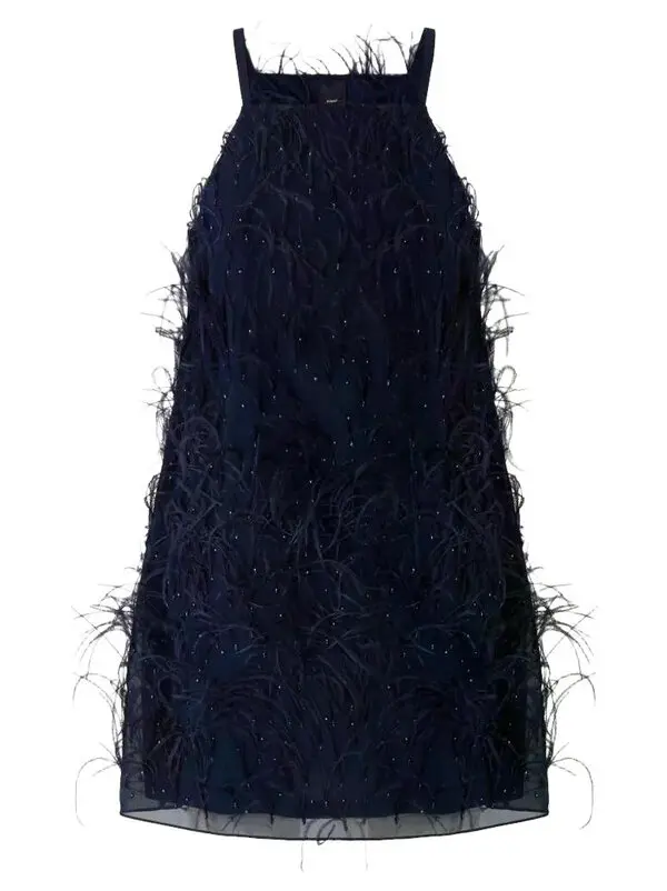 Pinko Feather-trim Sequin Embellished Dress - Blue