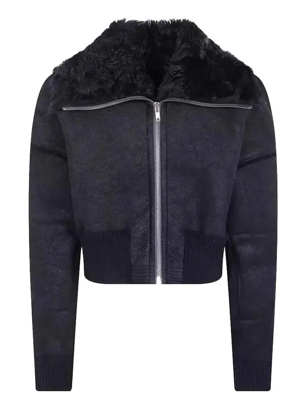 Rick Owens Cropped Flight Jacket With Shearling Interior - Black