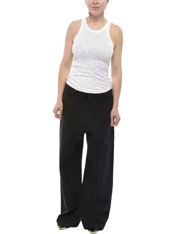 Attico Racer Back Tank Top With Rhinestone Embellishments - White