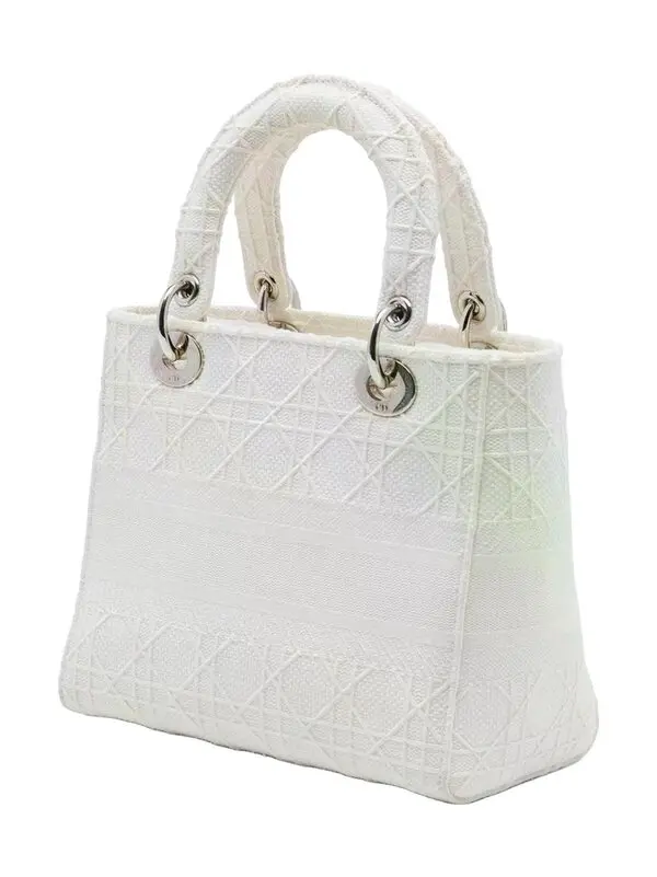 Dior Medium Embroidered Canvas Cannage Lady D Lite Satchel - White