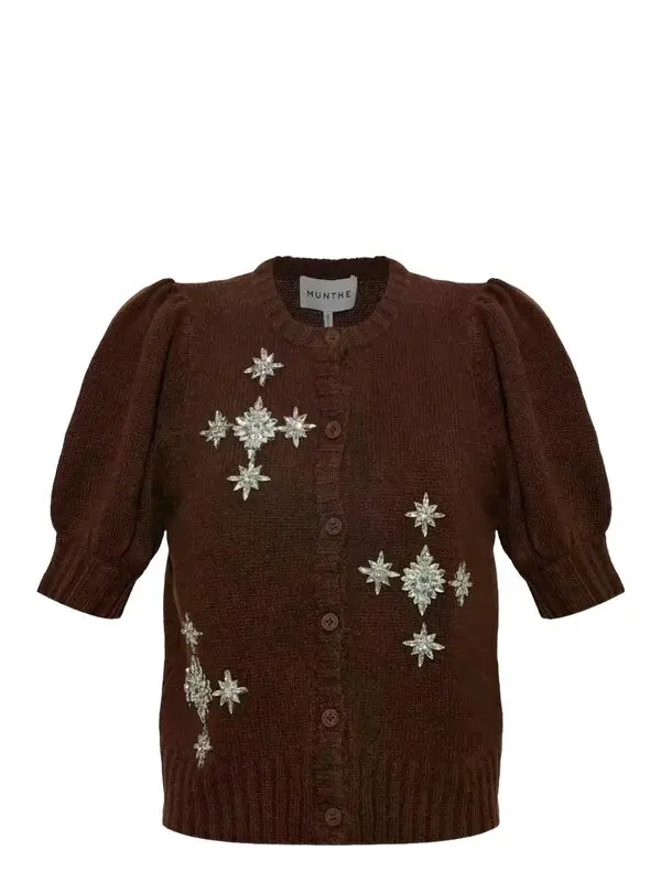 Munthe Crystal Embellished Puff-sleeve Cardigan - Brown