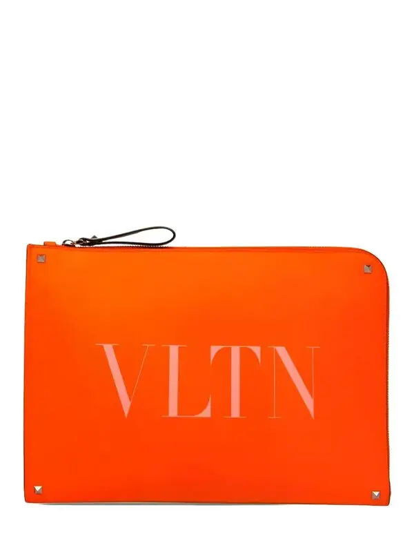 Valentino Garavani Rockstud Vltn Document Case Clutch Bag - Orange