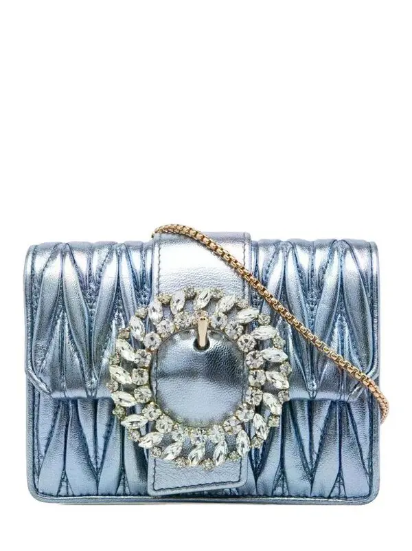 Miu Miu Matelassé Metallic Nappa Crystal Embellished Crossbody Bag - Blue