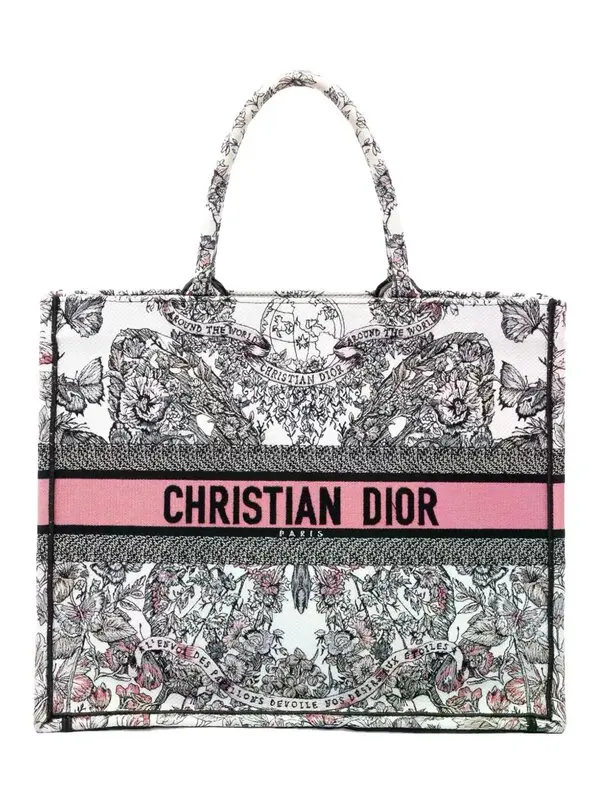 Dior Large Embroidered Canvas Butterfly Around The World Book Tote Bag - White