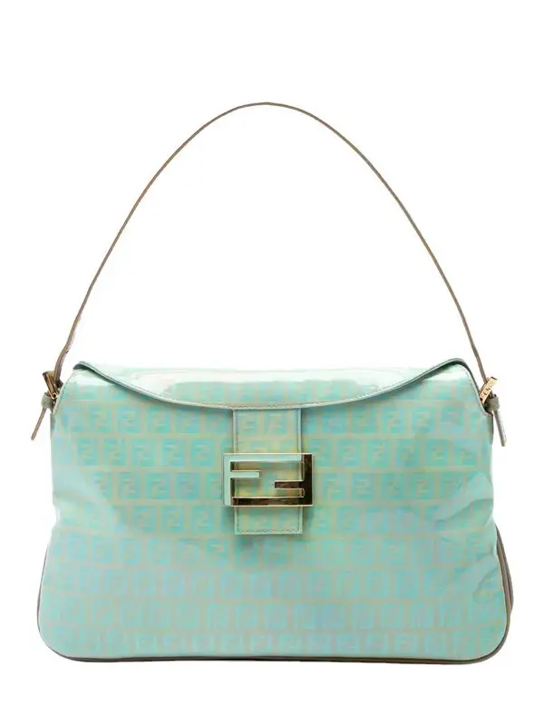 Fendi Zucchino Crystal Double Flap Shoulder Bag - Blue