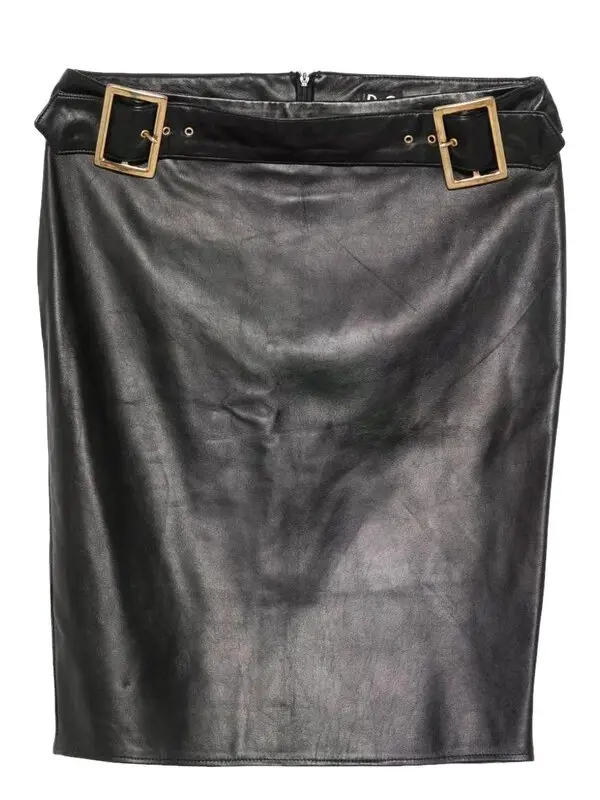 Dolce & Gabbana Leather Belted Pencil Skirt - Black