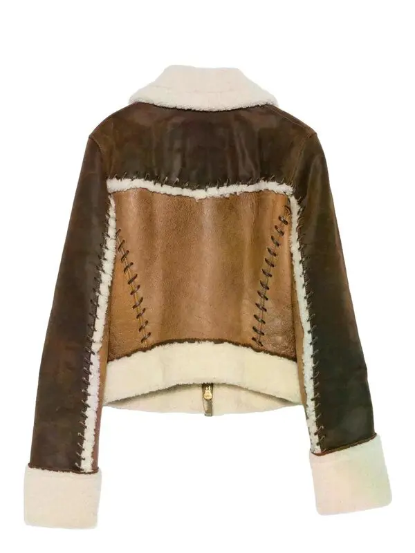 Dsquared2 Leather Zip-up Jacket With Whipstitch Detailing - Brown