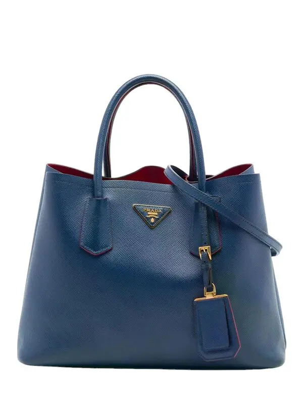 Prada Saffiano Cuir Double Handle Satchel - Blue