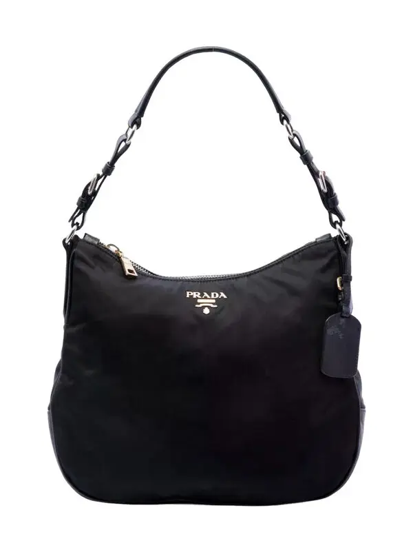 Prada Saffiano Trimmed Tessuto Shoulder Bag - Black