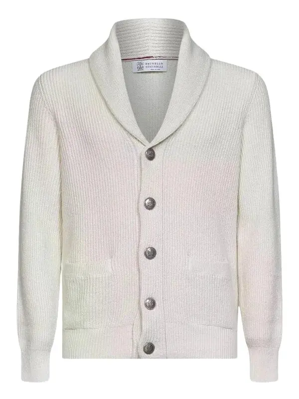 Brunello Cucinelli Shawl-collar Ribbed Knit Cardigan - White