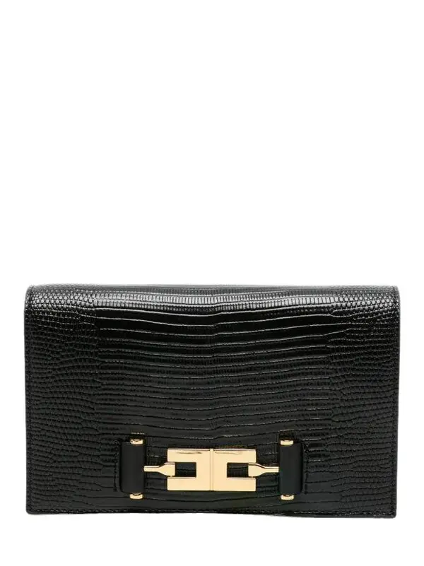 Elisabetta Franchi Lizard-effect Logo Plaque Mini Crossbody Bag - Black
