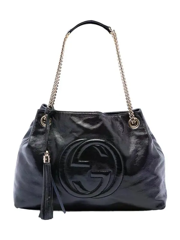 Gucci Patent Leather Soho Chain Tote Bag - Blue
