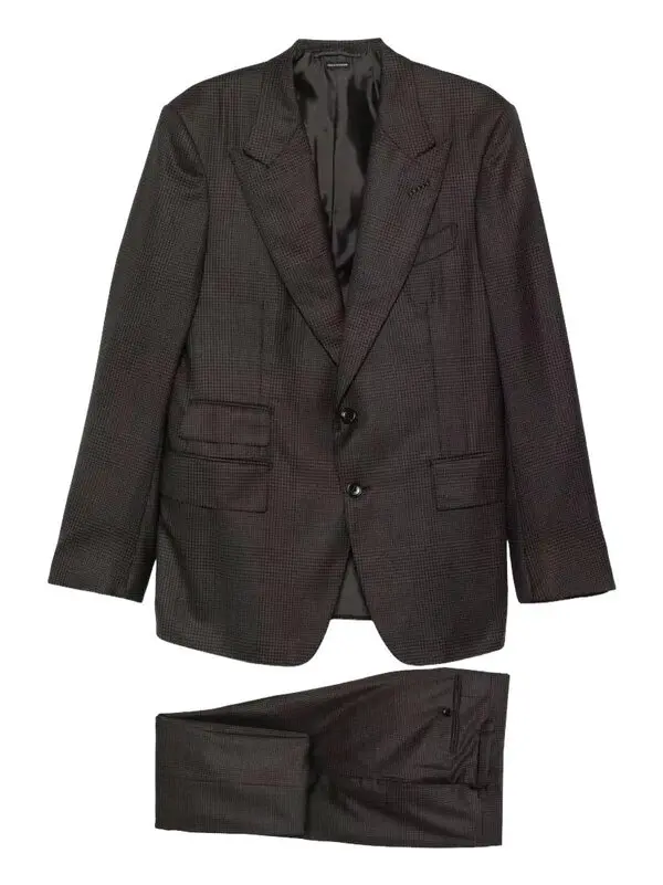 TOM FORD Houndstooth-pattern Single-breasted Suit - Brown