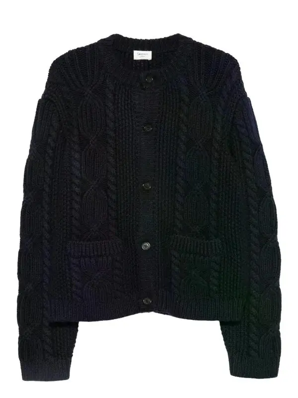 Saint Laurent Cable Knit Crew Neck Cardigan - Blue