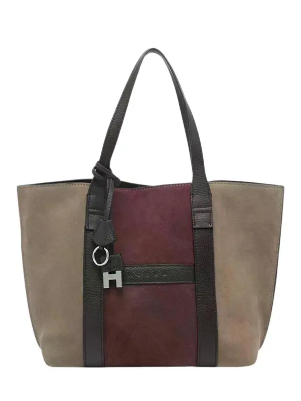 Hogan Small Script Shopping Bag In Suede - Neutrals
