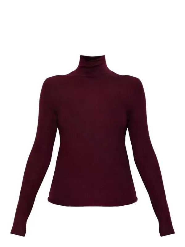 LISA YANG Burgundy Cashmere Roll Neck Sweater - Red