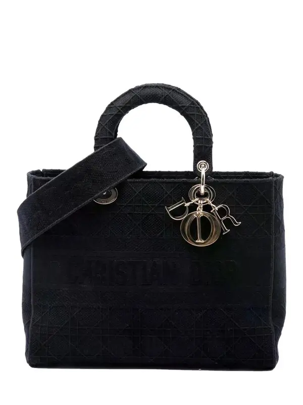 Dior Embroidered Canvas Cannage Lady D Lite Satchel - Black