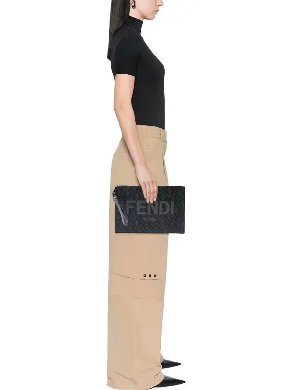 Fendi Zucca Monogram Flat Pouch Clutch Bag - Grey