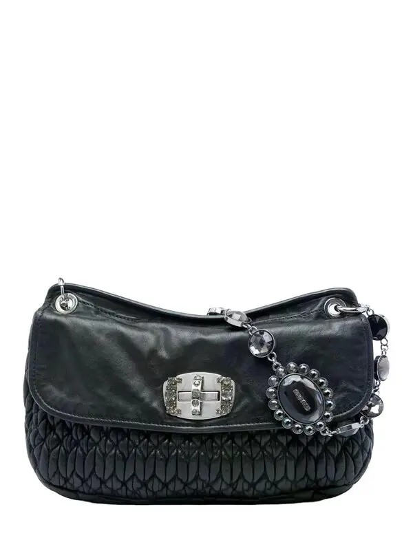 Miu Miu Matelassé Nappa Crystal Flap Crossbody Bag - Black