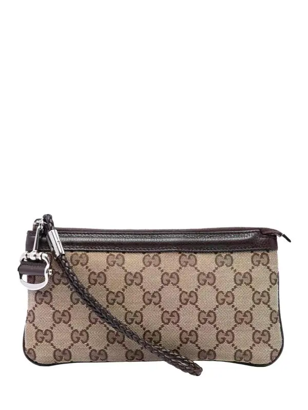 Gucci Gg Canvas Horsebit Wristlet Pochette Clutch Bag - Neutrals
