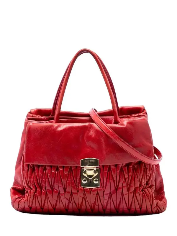 Miu Miu Matelassé Nappa Lux Bauletto Convertible Handbag Satchel - Red