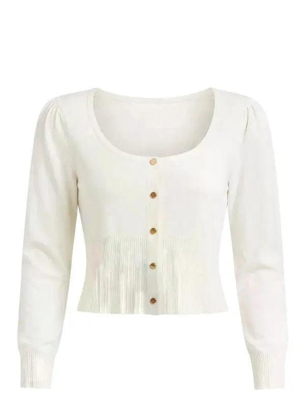 FRACOMINA Puff Sleeve Cardigan With Ribbed Hem - Neutrals