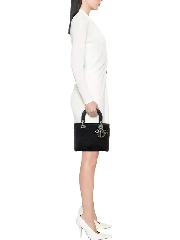 Dior Medium Embroidered Canvas Cannage Lady D Lite Satchel - Black