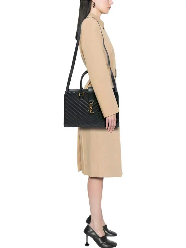 Saint Laurent Medium Chevron Calfskin Monogram Cabas Satchel - Black