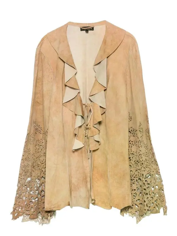 Roberto Cavalli 2000s Laser-cut Suede Ruffled Jacket - Neutrals