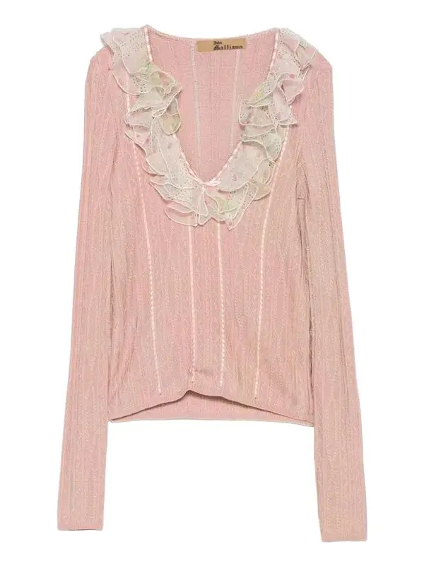 John Galliano Ruffled V-neck Sweater - Pink
