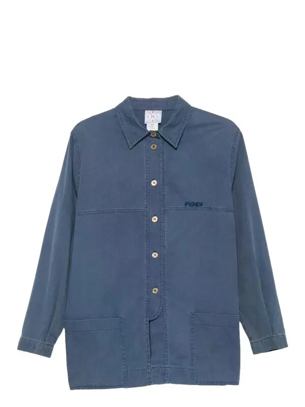 Fendi Long Sleeve Embroidered Logo Shirt - Blue