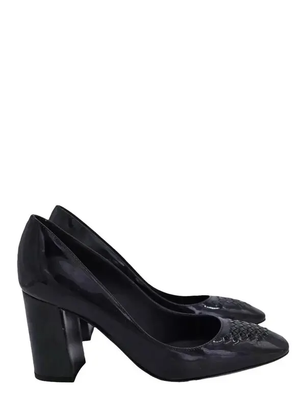 Bottega Veneta Patent Leather Intrecciato Block Heel Pumps - Black