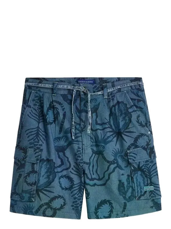 Scotch & Soda Graphic Print Cargo Shorts - Blue