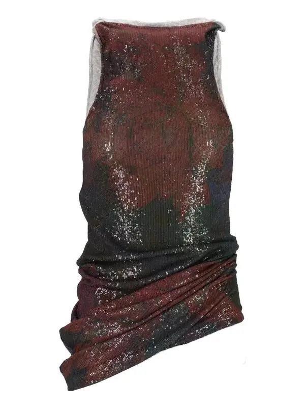 MAISON MARGIELA Sleeveless Printed Draped Sequined Top - Grey