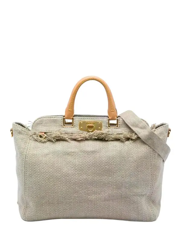 Prada Raffia Shopping Tote Satchel With Fringe Detail - Neutrals