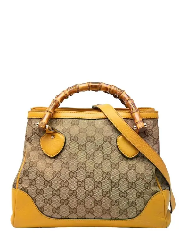 Gucci Gg Canvas Bamboo Top Handle Tote Satchel - Yellow