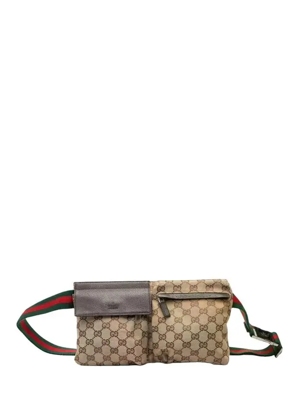 Gucci Gg Canvas Web Double Pocket Belt Bag - Neutrals