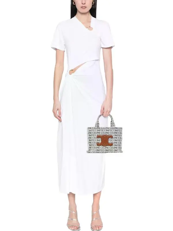Celine Small All Over Logo Print Canvas Cuir Triomphe Cabas Thais Satchel - White