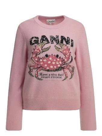 GANNI Crab Embellished Crewneck Sweater - Pink