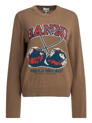 GANNI Cherry Crewneck Sweatshirt - Brown