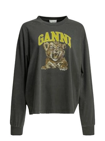 GANNI Tiger Crewneck Sweat-shirt T-shirt - Black