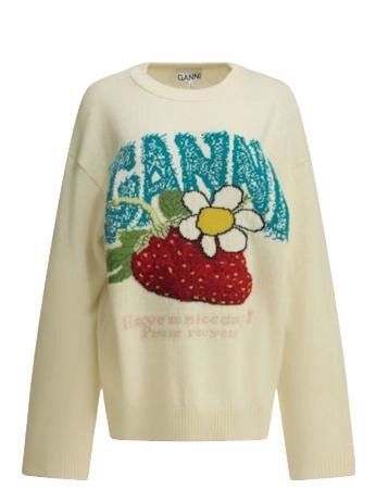 GANNI Strawberry Crewneck Sweater - White