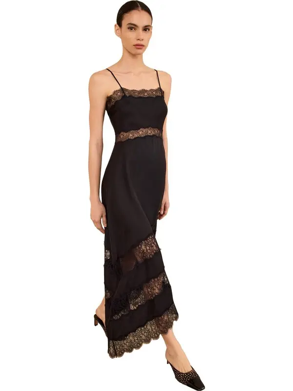 Ulla Johnson Sleeveless Silk Lace Midi Dress - Noir