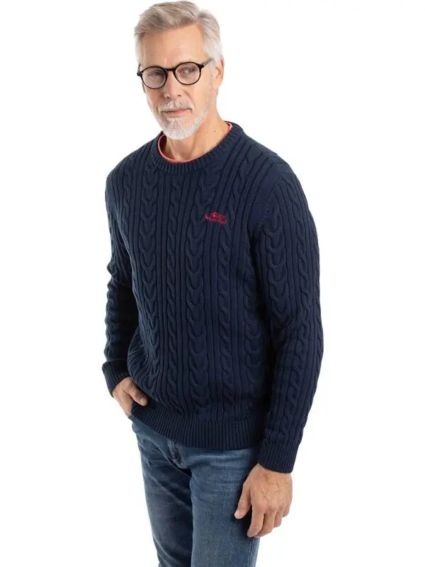 WEIRD FISH Griffen Cable Knit Jumper - Navy