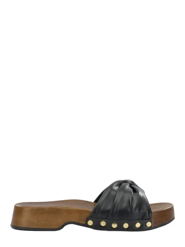 GANNI Leather Gathered Slides - Black