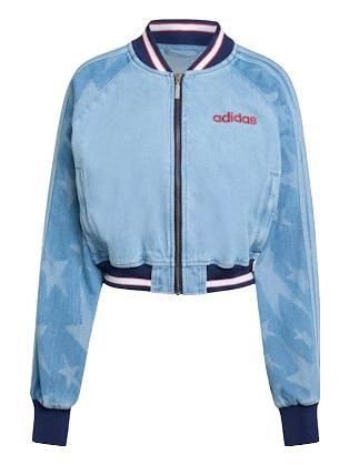 Adidas Superstar Denim Graphic Varsity Bomber Jacket - Medium Blue Denim
