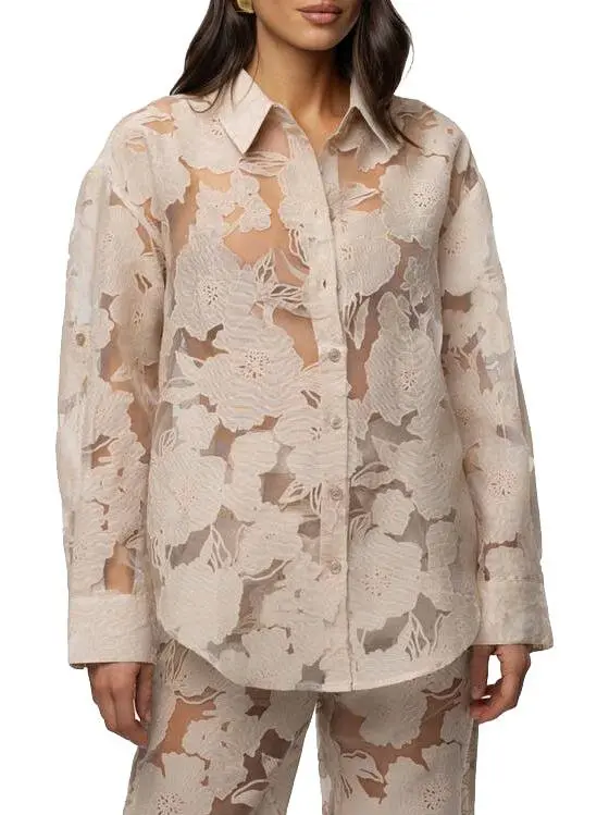 JLUXLABEL Organza Floral Blouse - Beige