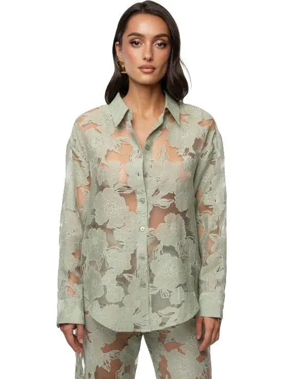 JLUXLABEL Organza Floral Blouse - Sage