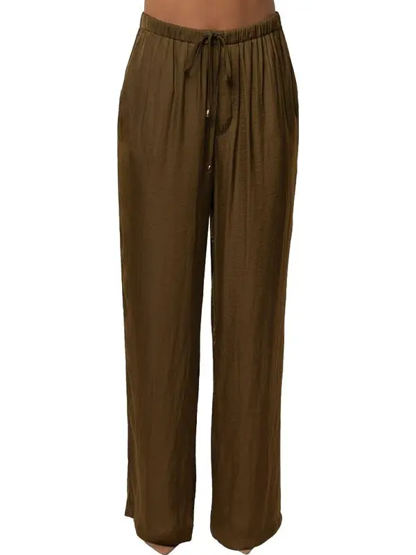 JLUXLABEL High-waisted Crinkled Satin Drawstring Trousers - Olive