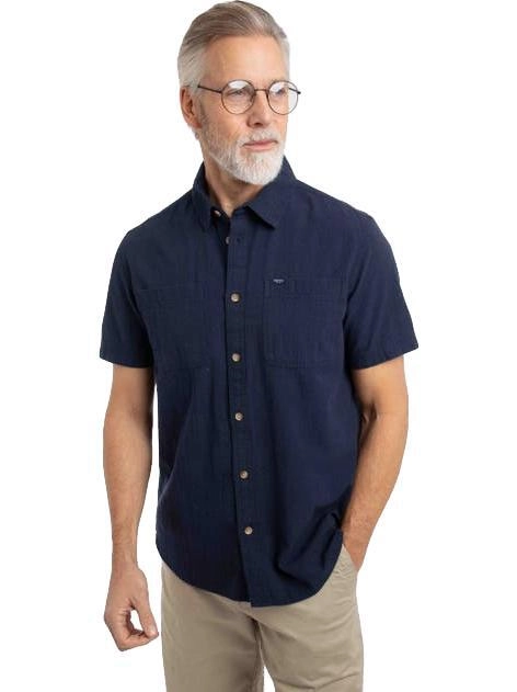 WEIRD FISH Hinton Textured Crepe Shirt - Navy